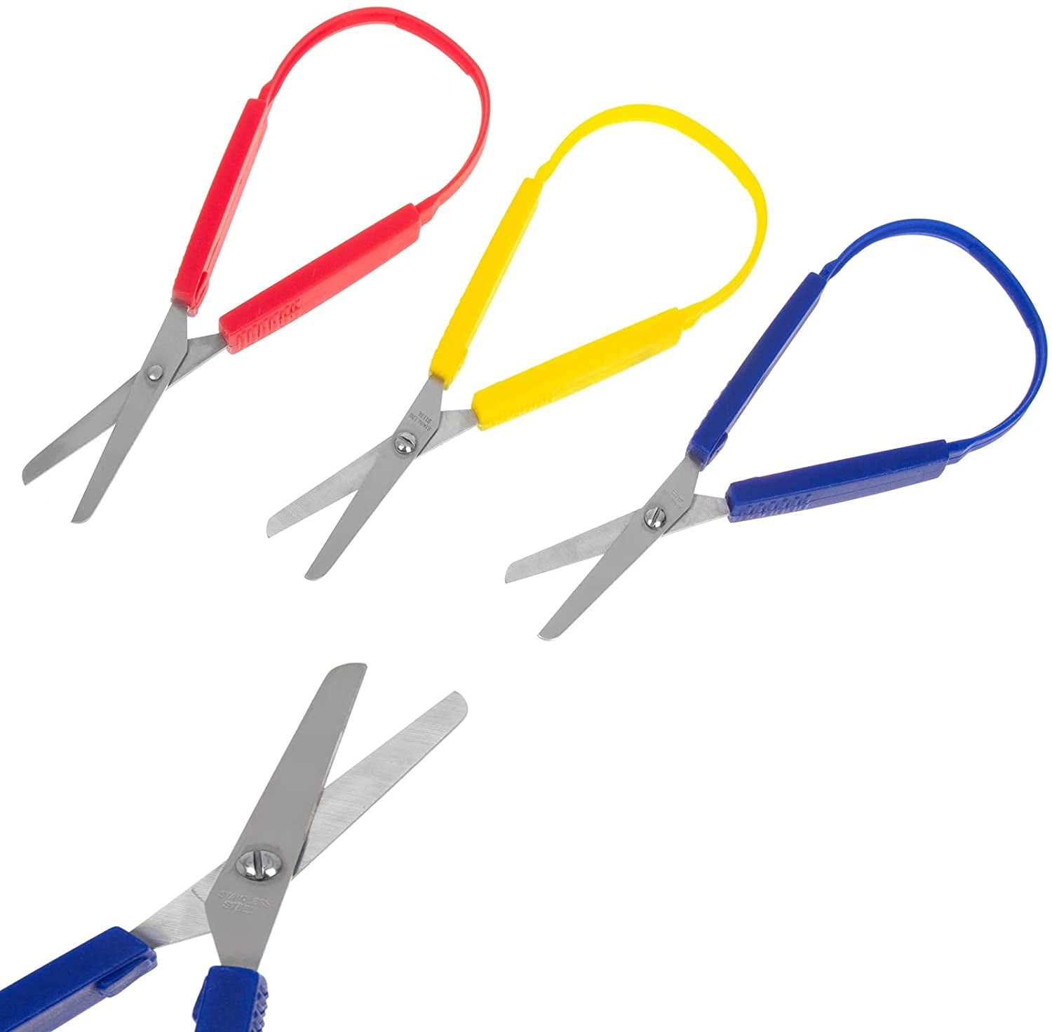 Adaptive Loop Scissors for Kids,3 Pack Colorful Mini Loop Scissors,Self ...