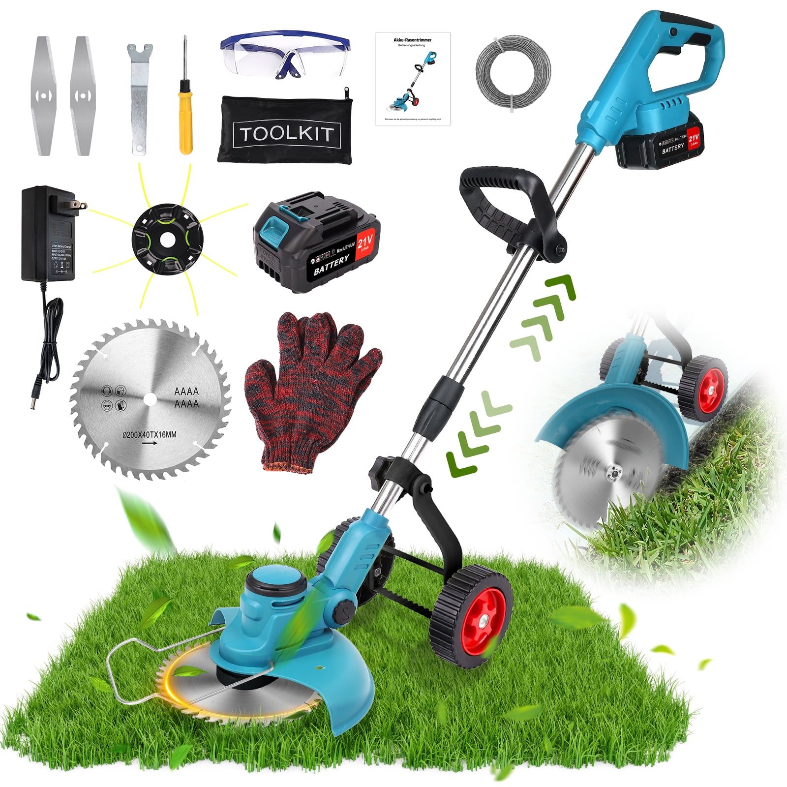 Tanbaby 21V Cordless Grass Trimmer Battery Powered 8 inch Lawn Edger ...