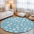 Blue Paw Print 4FT Round Area Rugs Modern Classic Blue White Animal ...