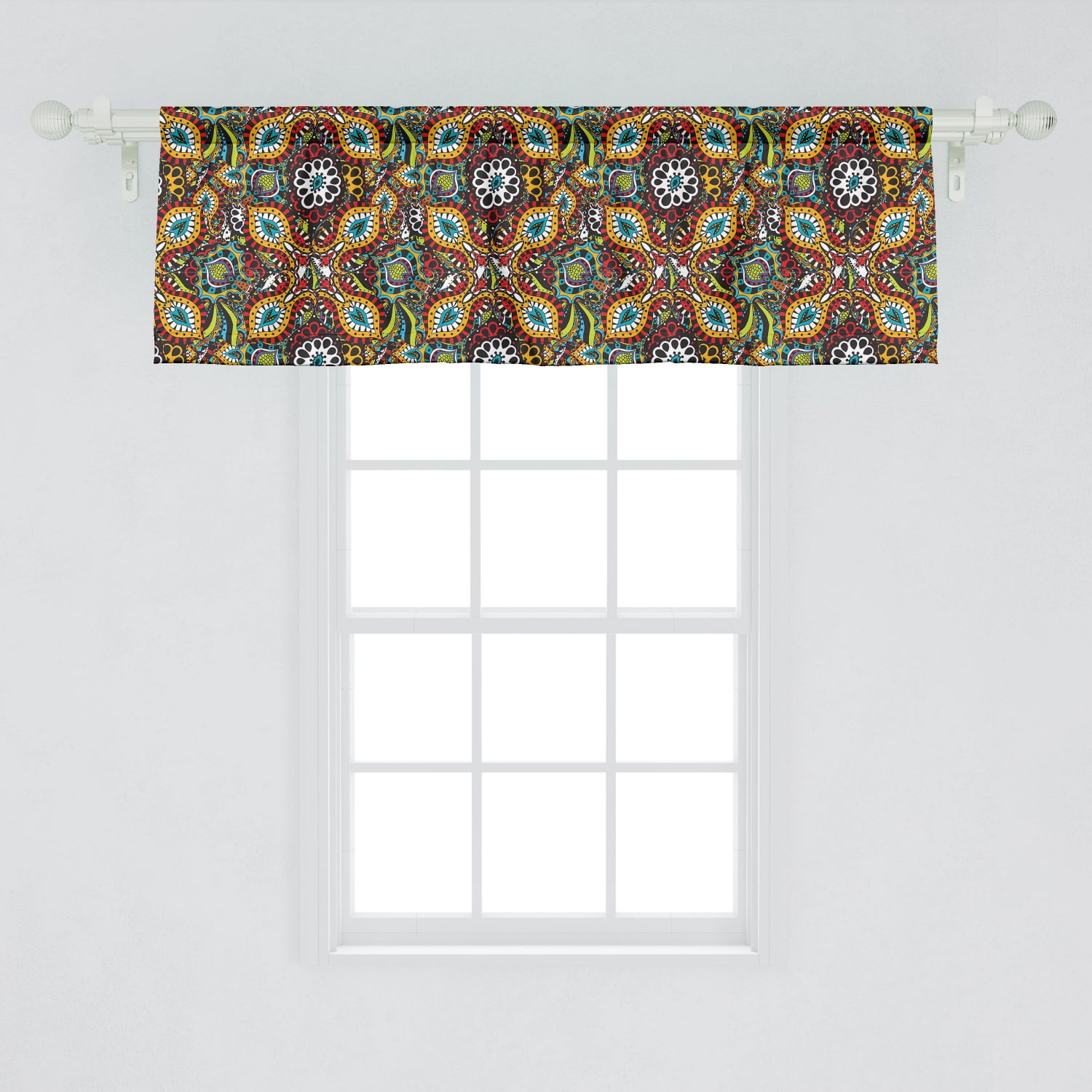 Ambesonne Traditional Window Valance Folk Funky Pattern With Eastern