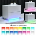Modern High Gloss End Table Side Table & Led Lights Living Room White ...