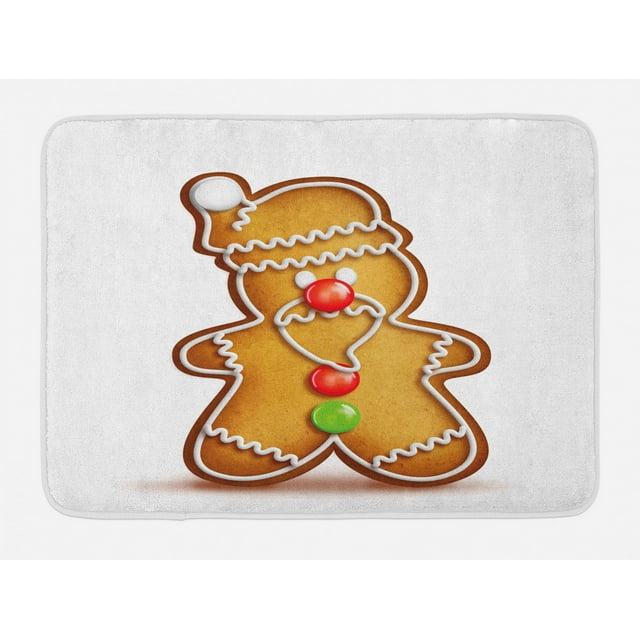 Gingerbread Man Bath Mat, Whimsical Cartoon Santa Gingerbread Man with ...