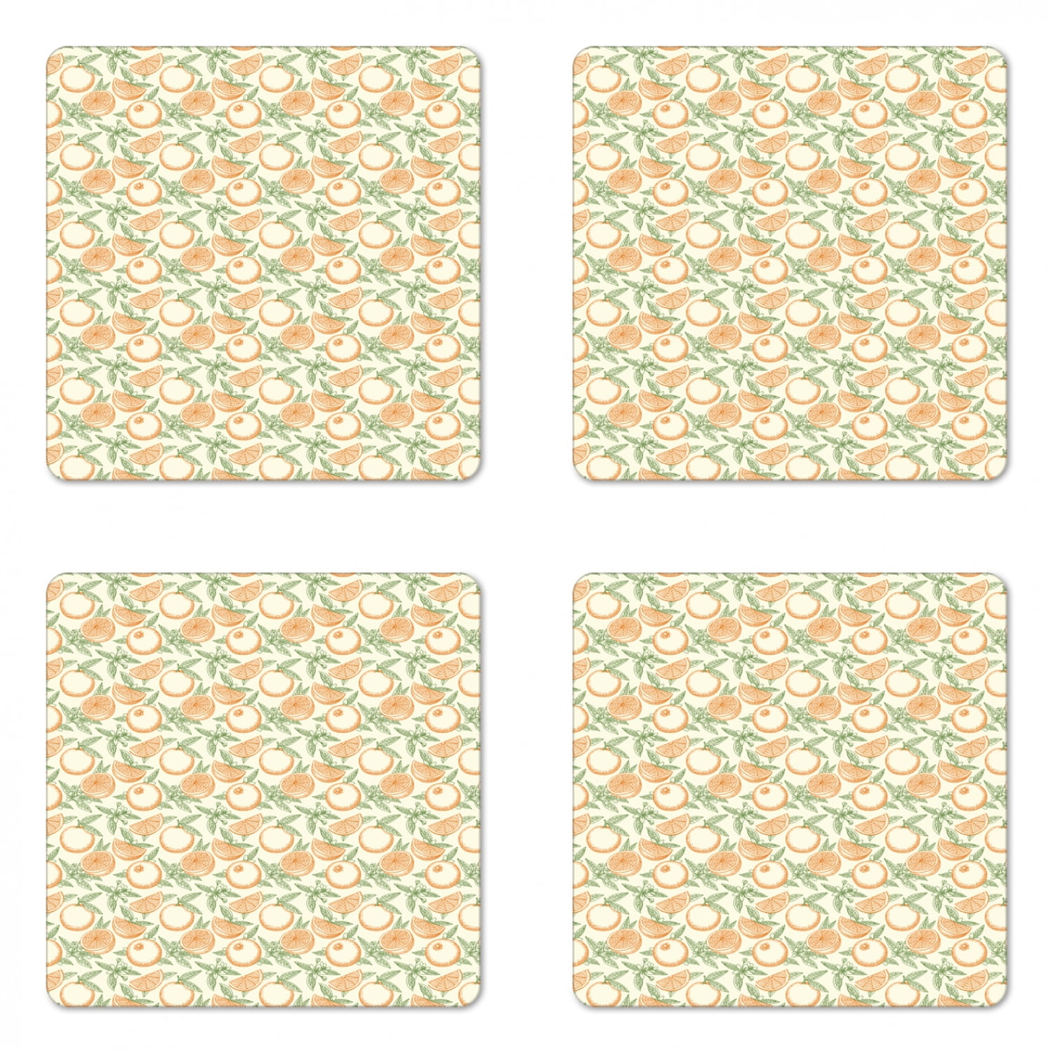Orange Coaster Set of 4, Fruits of the Winter Season with Hand Drawn ...