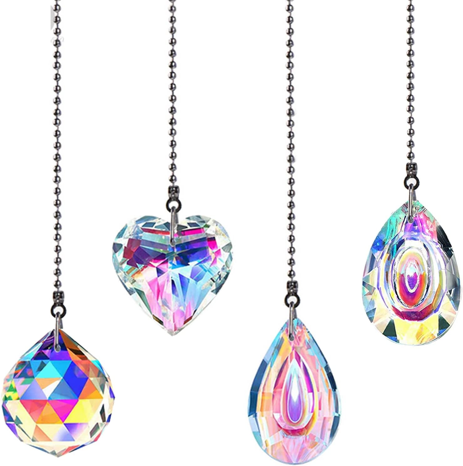 Fan Pull Chains, 4Pcs Crystal Ceiling Fan Pulls Rainbow Pull Chain ...