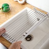 AUMIY Kitchen Roller Shutter Drain Rack 304 Stainless Steel Bowl Fruit ...