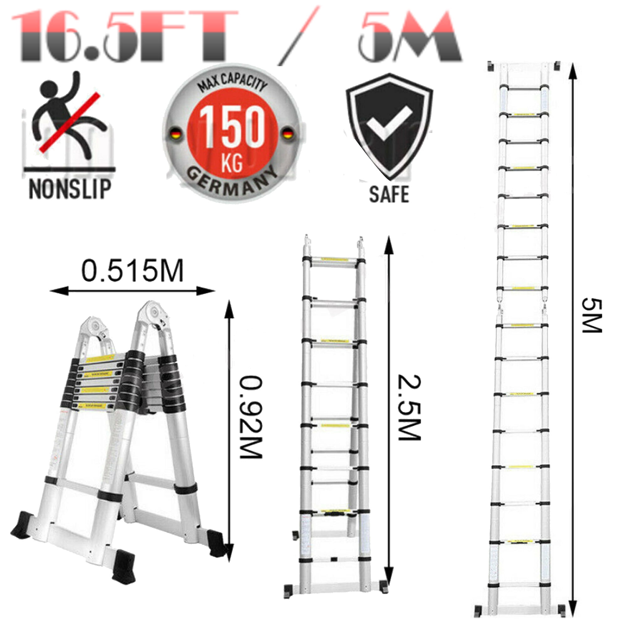 Bowoshen Aluminum Multi-Purpose Telescopic Step Ladder Extension ...