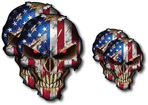 Pack of 4 Skull American Flag Vinyl Decal Stickers Car Truck Sniper ...
