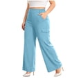 Cagogo Women Plus Size Wide Leg High Waisted Trousers with Pockets ...