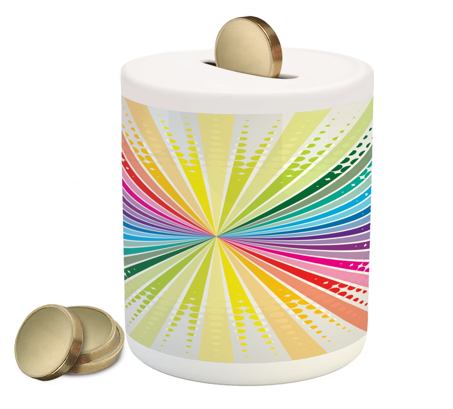 Vintage Rainbow Piggy Bank, Retro Style Burst Effect with Halftone ...