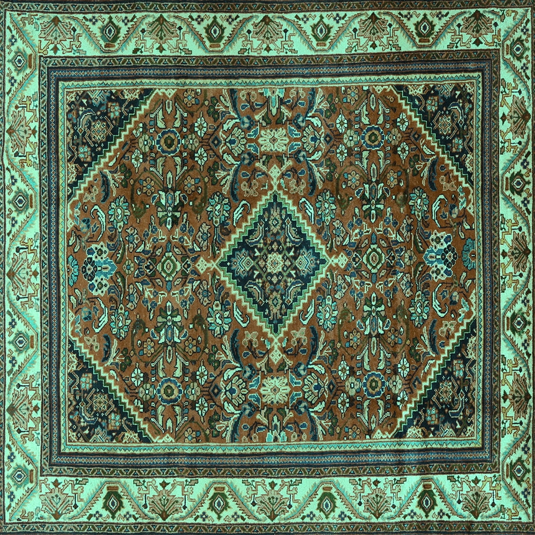 Ahgly Company Indoor Square Persian Turquoise Blue Traditional Area ...