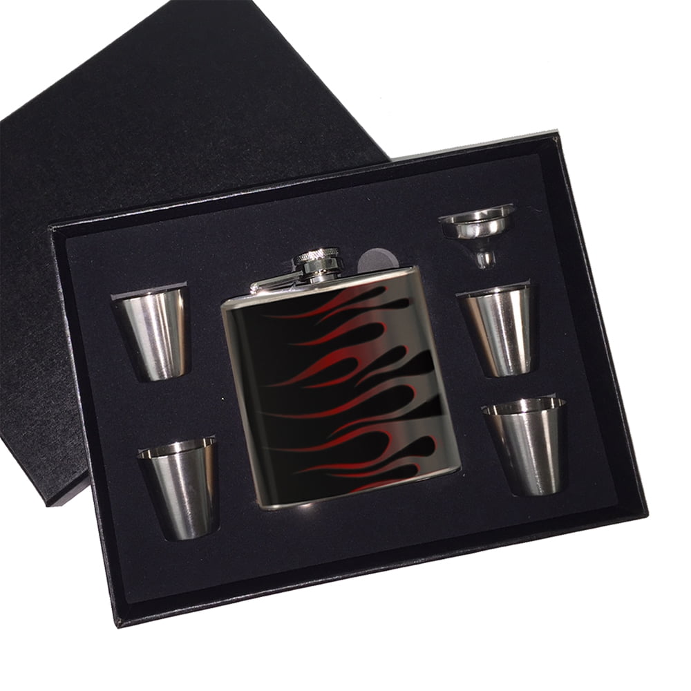 KuzmarK 6 oz. Stainless Steel Flask Set in Black Presentation Box - Hot ...