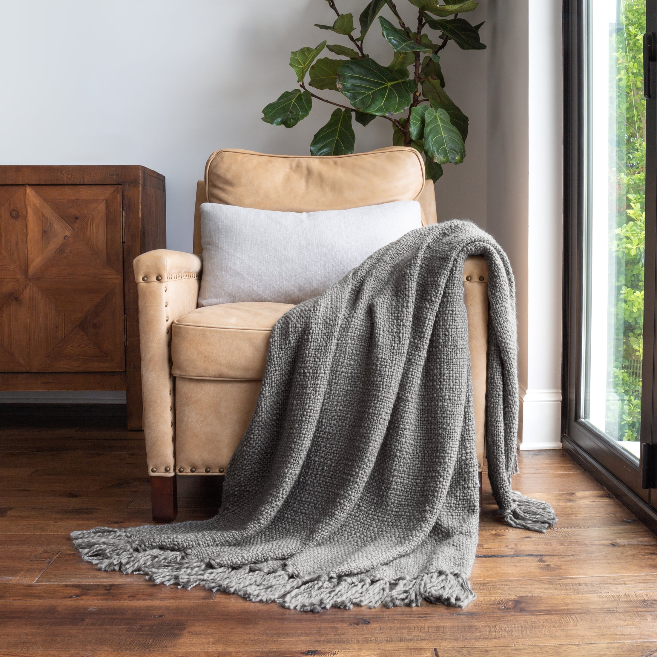 Noble Linens Gray Slub-Yarn Throw Blanket, 50" x 60" - Walmart.com