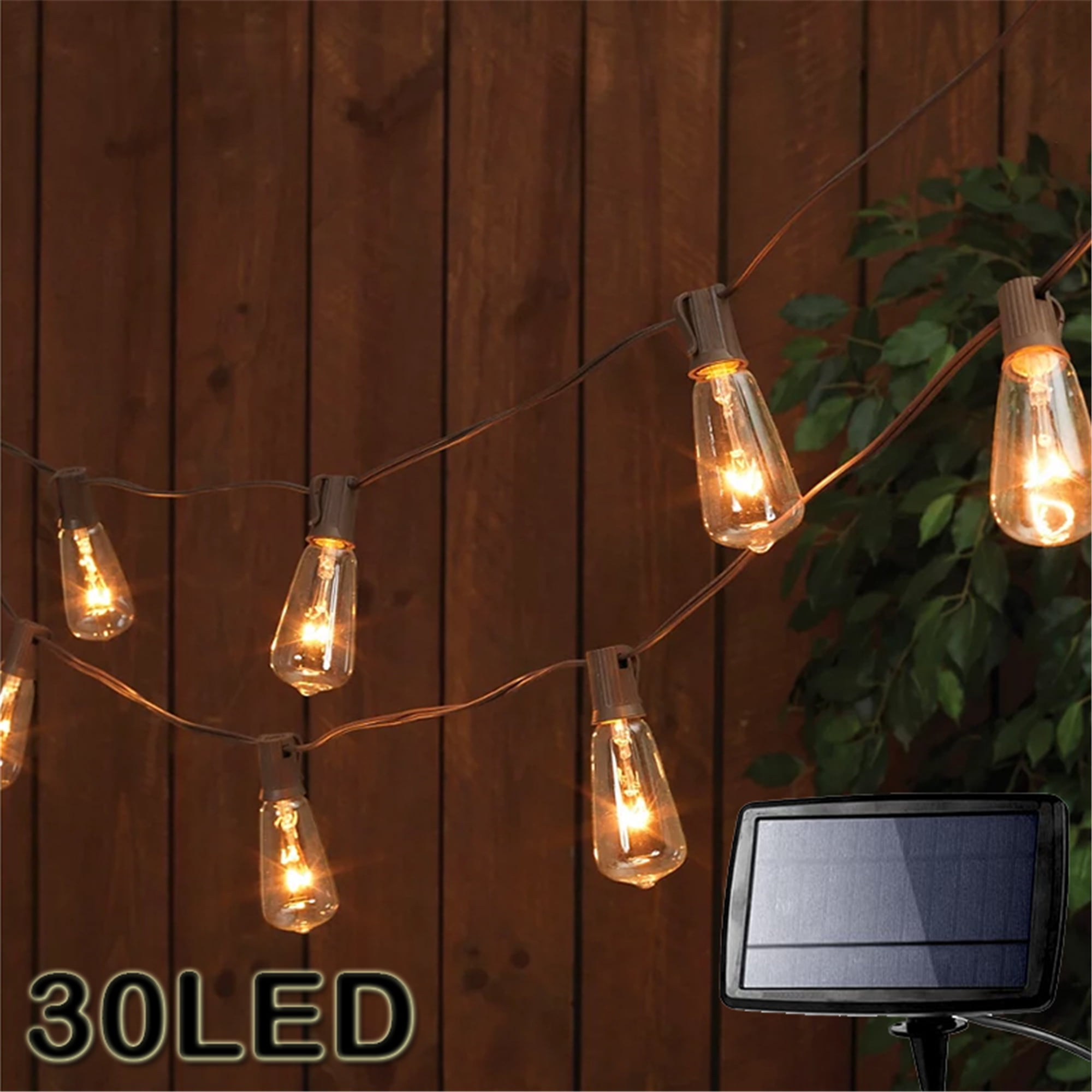 Solar String Lights Outdoor 30 Vintage Edison Bulbs 33FT Strand for ...