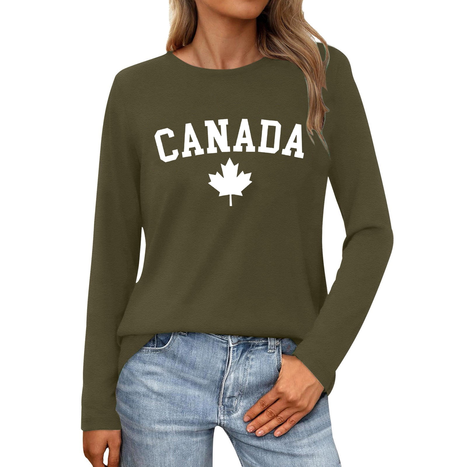 WILLBEST Women Tshirts Womens Canada Long Sleeve Canada Day Flag T ...