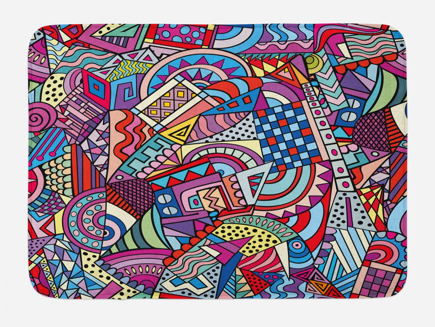 Psychedelic Bath Mat, Colorful Funky Art 90's Stained Glass Style ...
