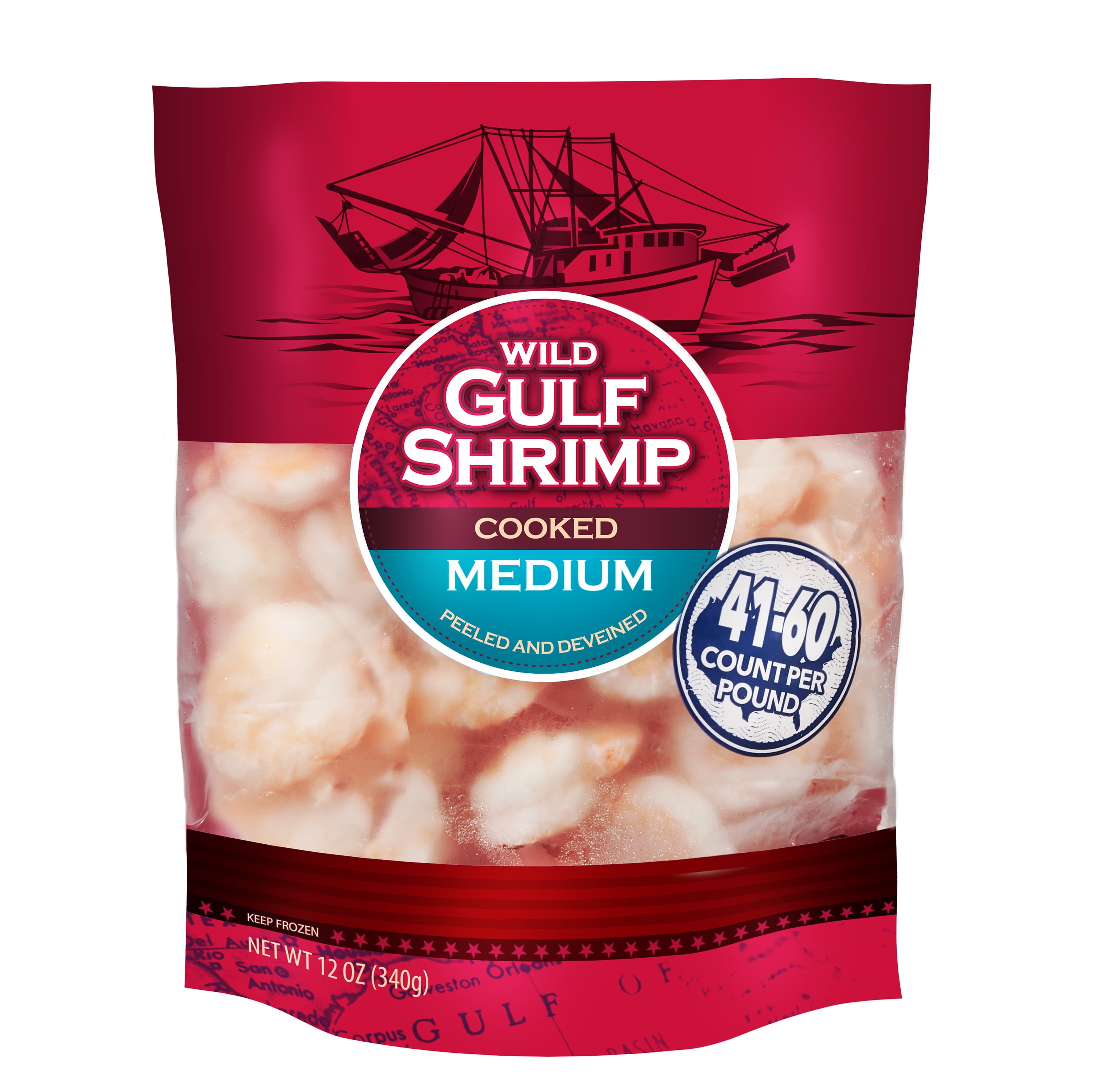 Wild Gulf Shrimp Frozen Medium Cooked Gulf Shrimp 12 Oz 41 60 Count