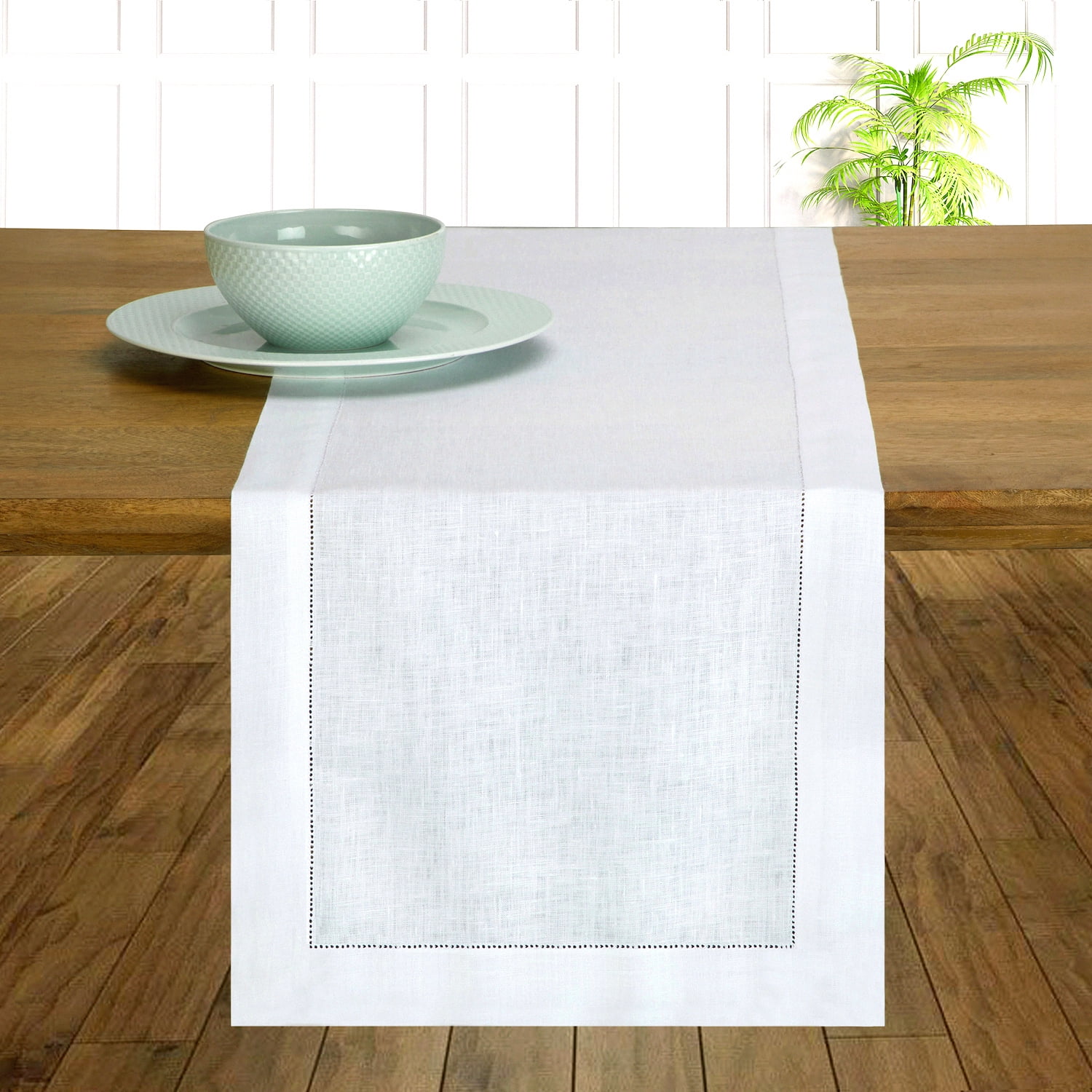 D'Moksha Homes 100% Pure Linen Hemstitch 14 x 48 Inch Table Runner for ...