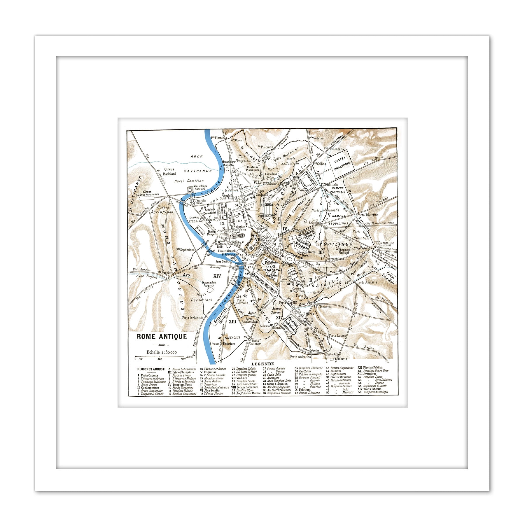 Map Antique Historic 1870 Ancient Rome City Plan Replica 8X8 Inch ...