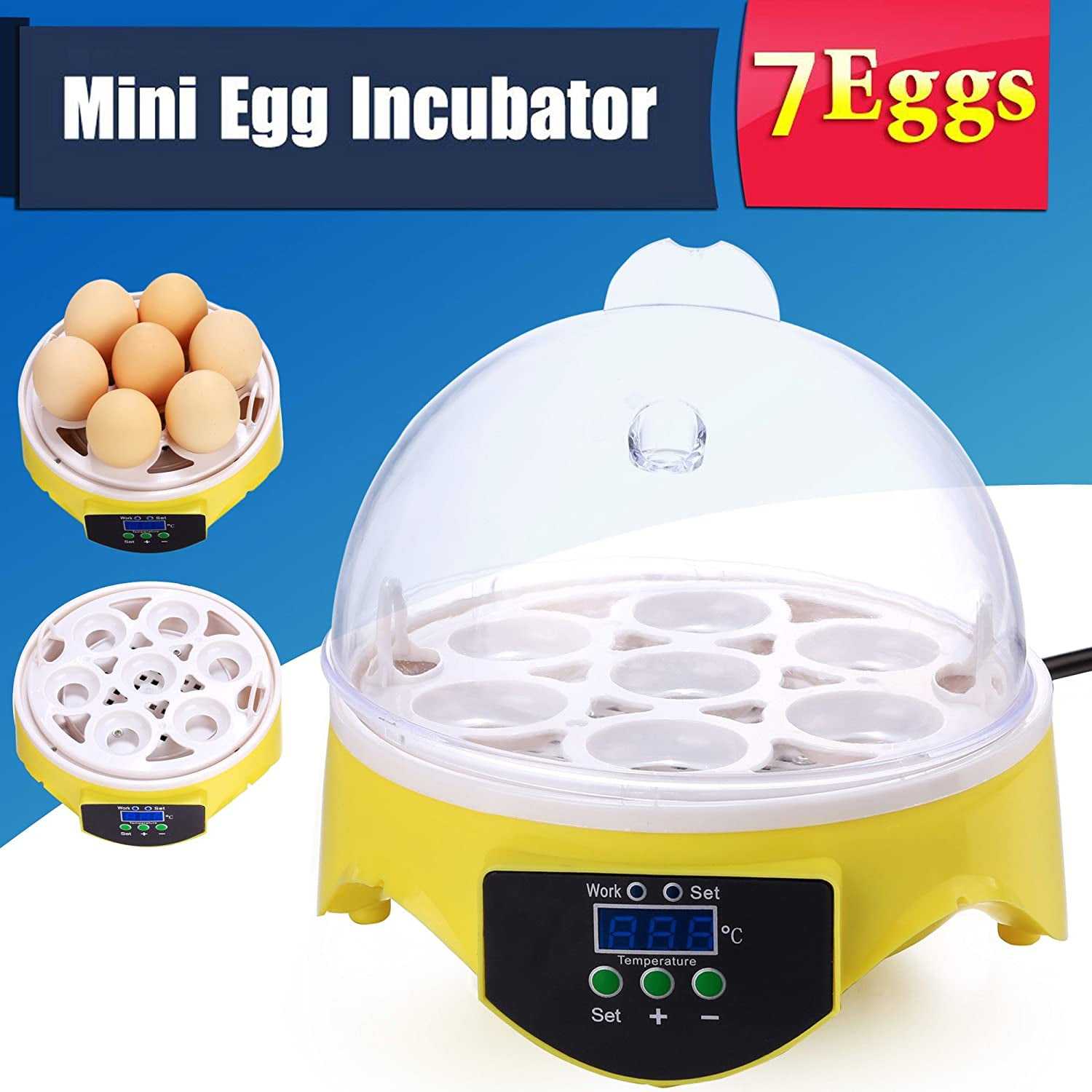Egg Incubator, 7 Eggs Hatcher Mini Poultry Eggs Hatching Machine with ...