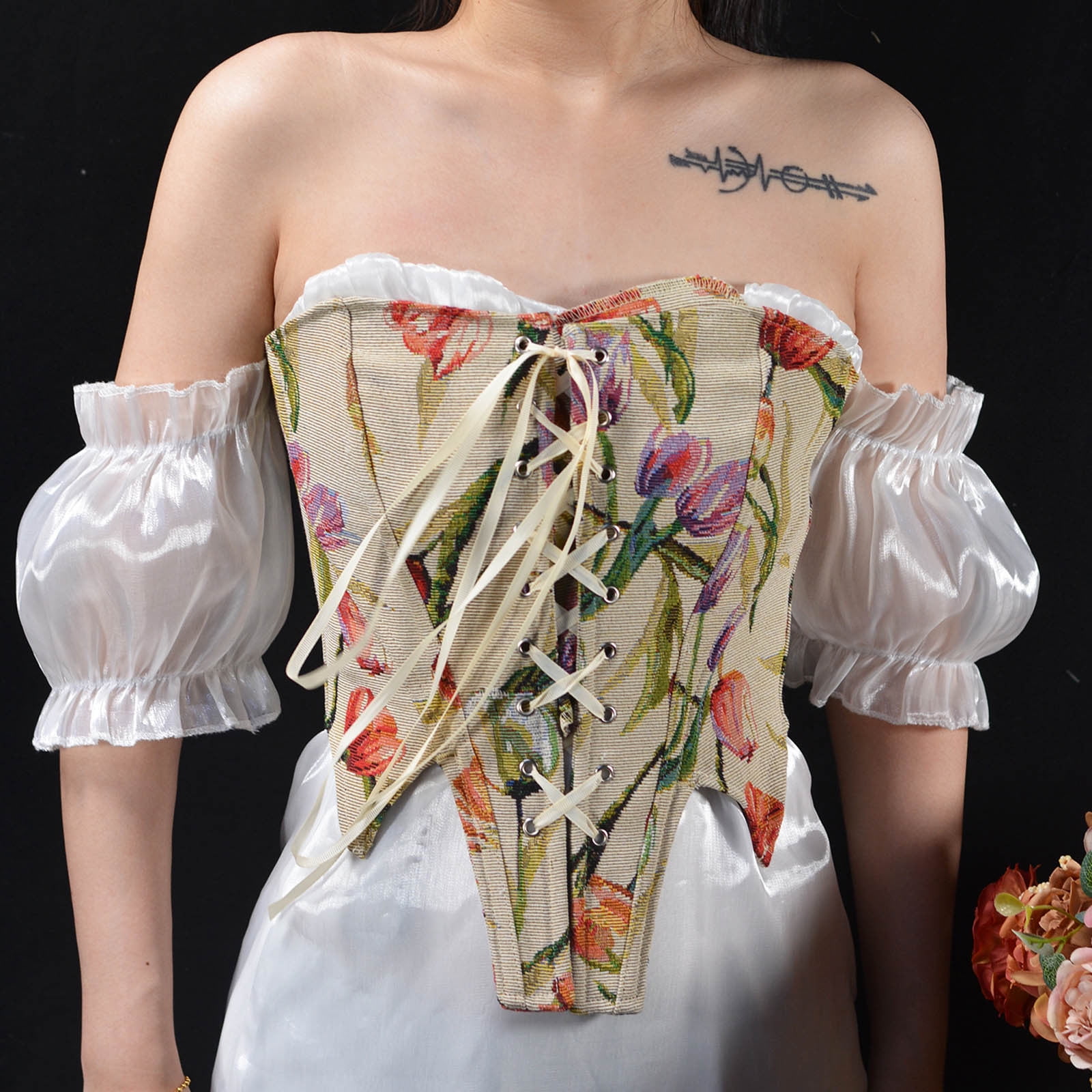 FAKKDUK Women's Spaghetti Straps Corset Satin Square Neck Vintage Boned ...