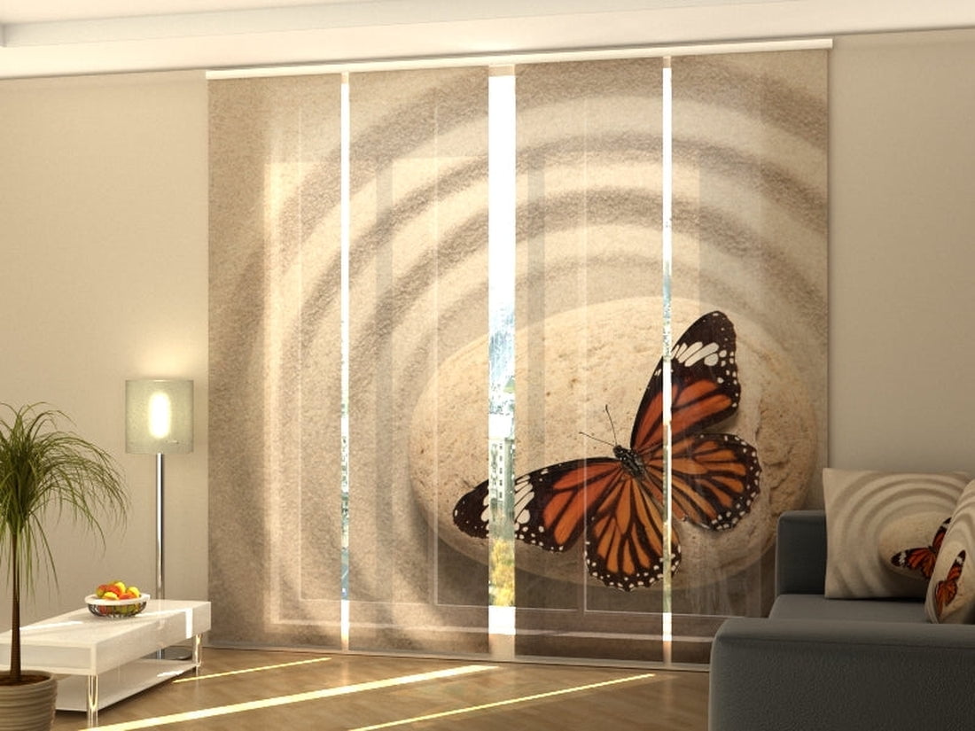 Tiptophomedecor Set of 4 Panel Blinds Zen Stone with Butterfly ...