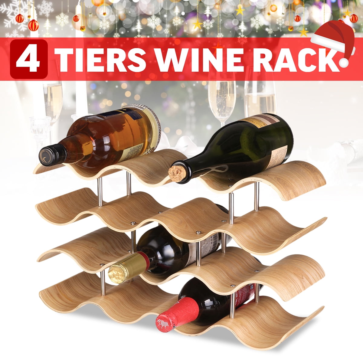Wood Wave Wine Rack 14 Bottle Storage Display Shelf Bottle Holder Stack ...