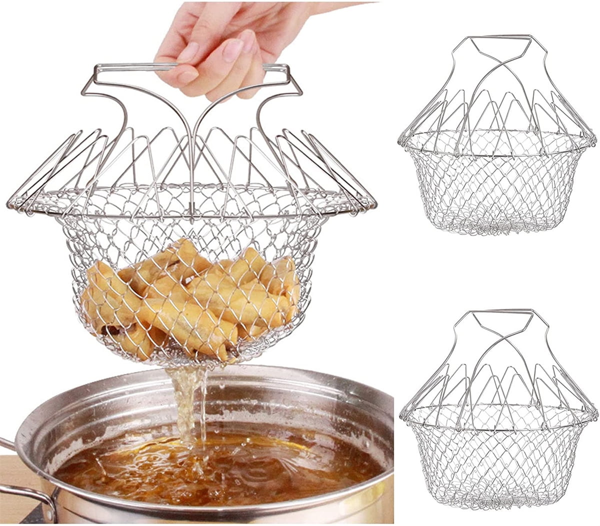 Casewin 3 Pcs 304 Stainless Steel Foldable Steam Rinse Strain Fry ...