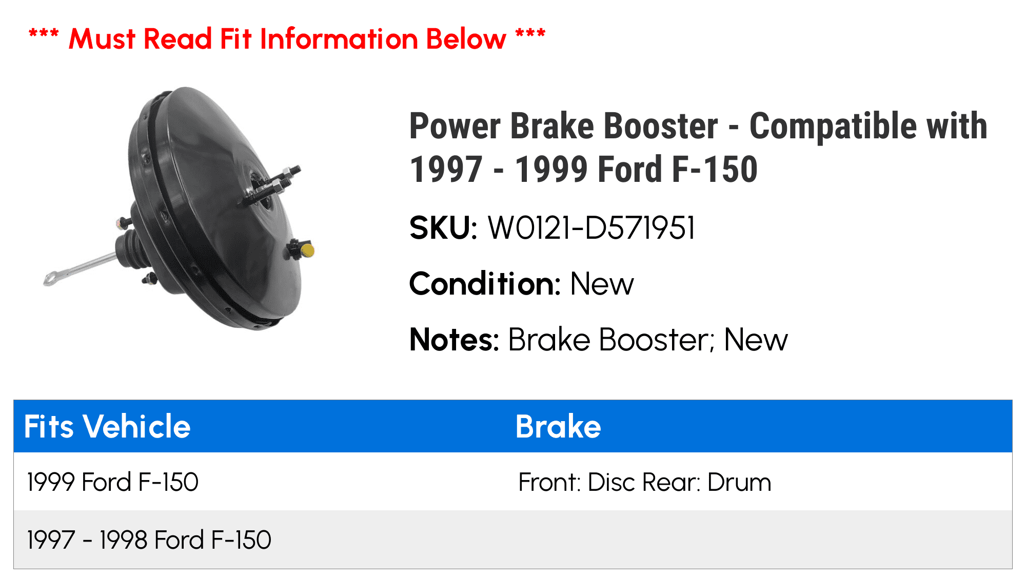 1999 Ford F 150 Brake Booster F150 Brake Power Boosters Best Brake