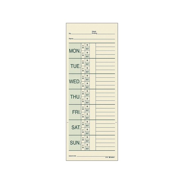 Adams Time Cards for Pyramid 1000 Time Clock 200/Pack (9791-200) 442772 ...