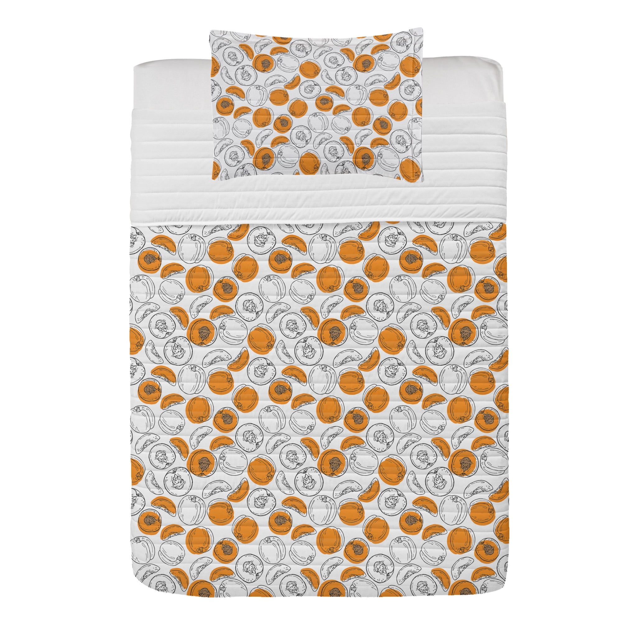 Peach Microfiber Bedspread Set, Hand-Drawn Silhouette Juicy Peach ...