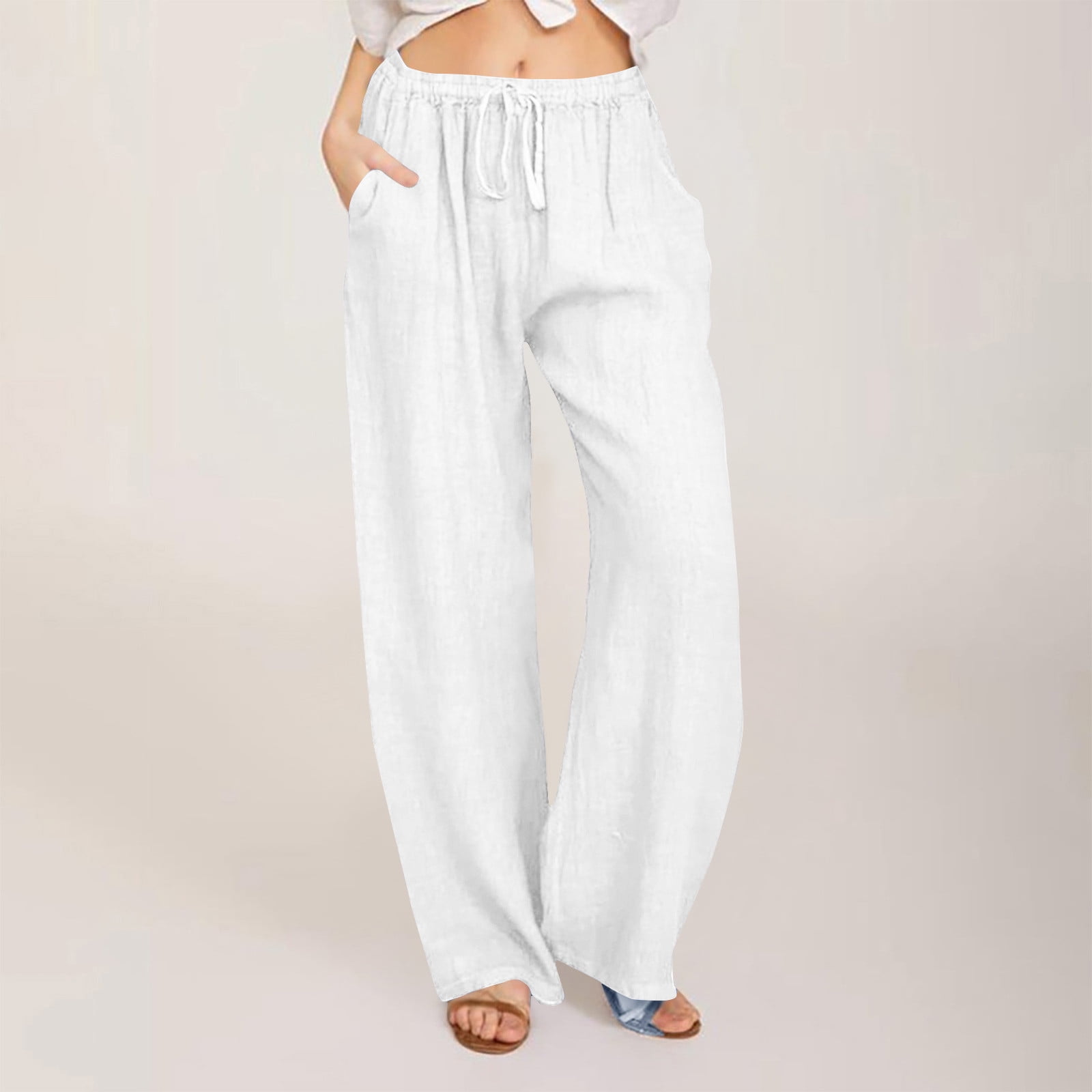 Click here for Asjyhkr Womens Linen Pants Elastic Waist Drawstrin... prices