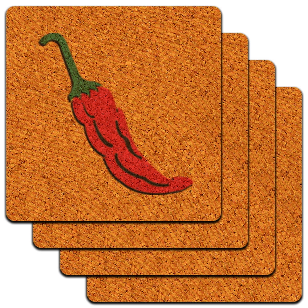 Chili Pepper Fun Southwest Fiesta Mexican Low Profile Cork Coaster Set ...