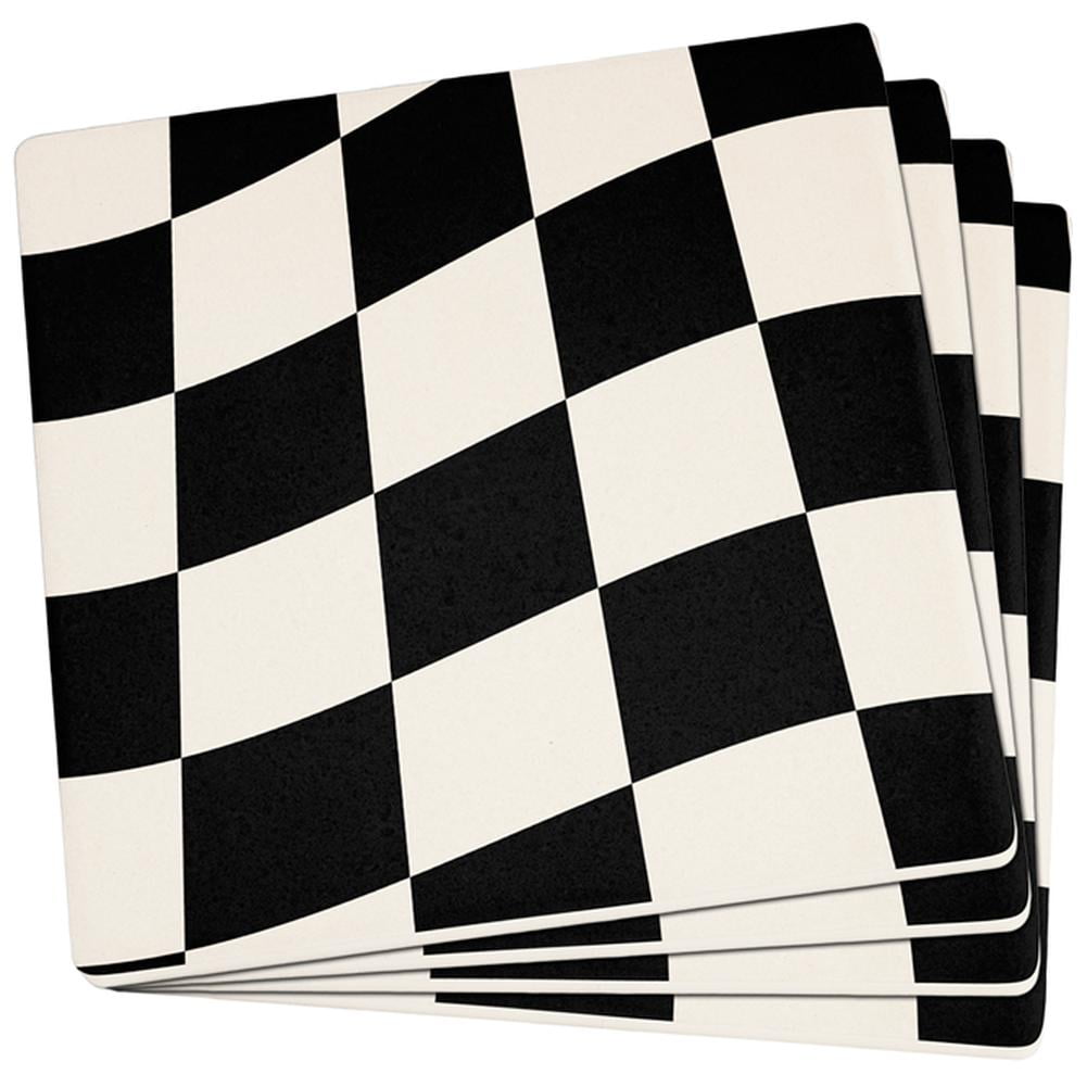 Finish Line Checkered Flag Wave Set of 4 Square Sandstone Coasters ...