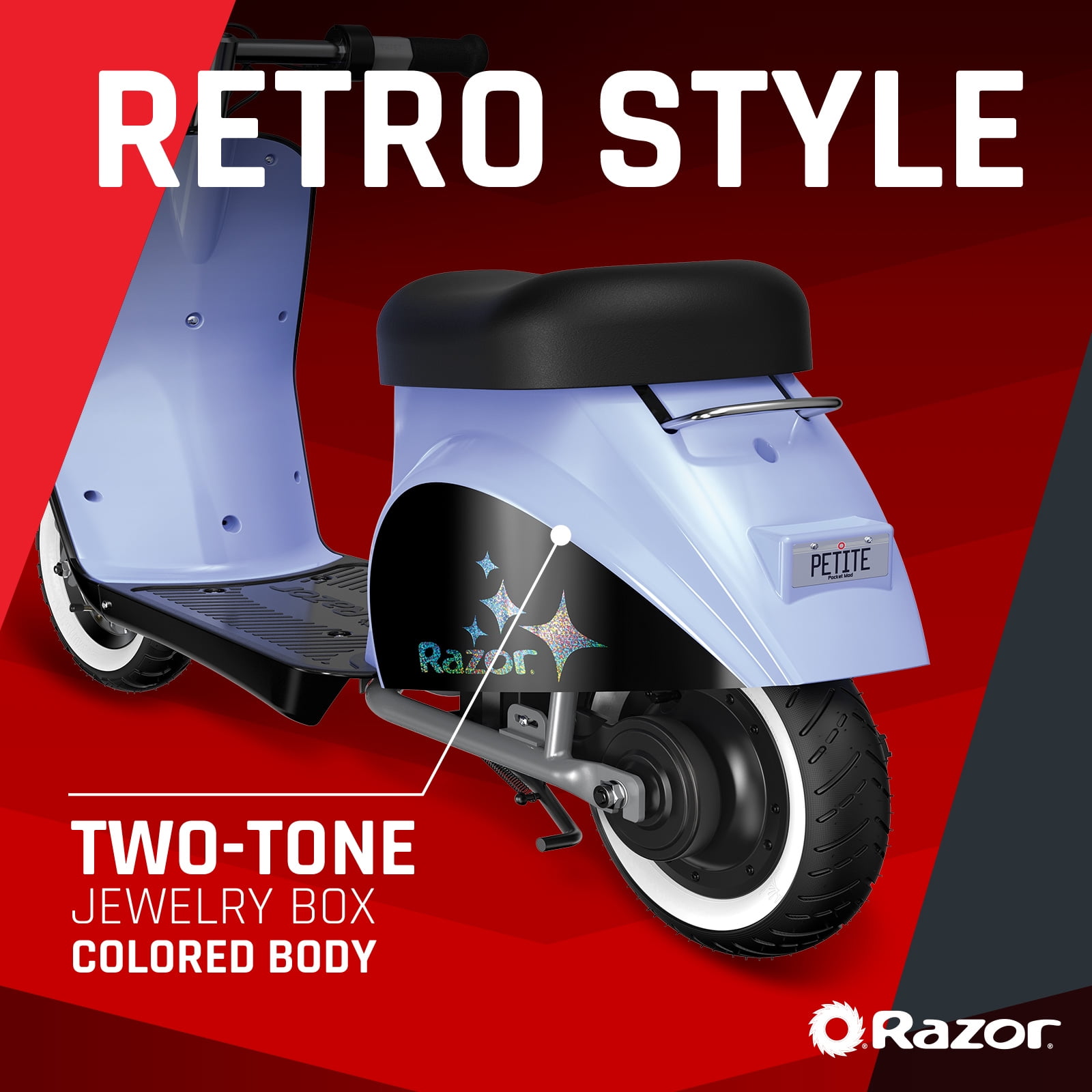 Razor Pocket Mod Petite 12V Electric Scooter - Purple, Vintage Design ...
