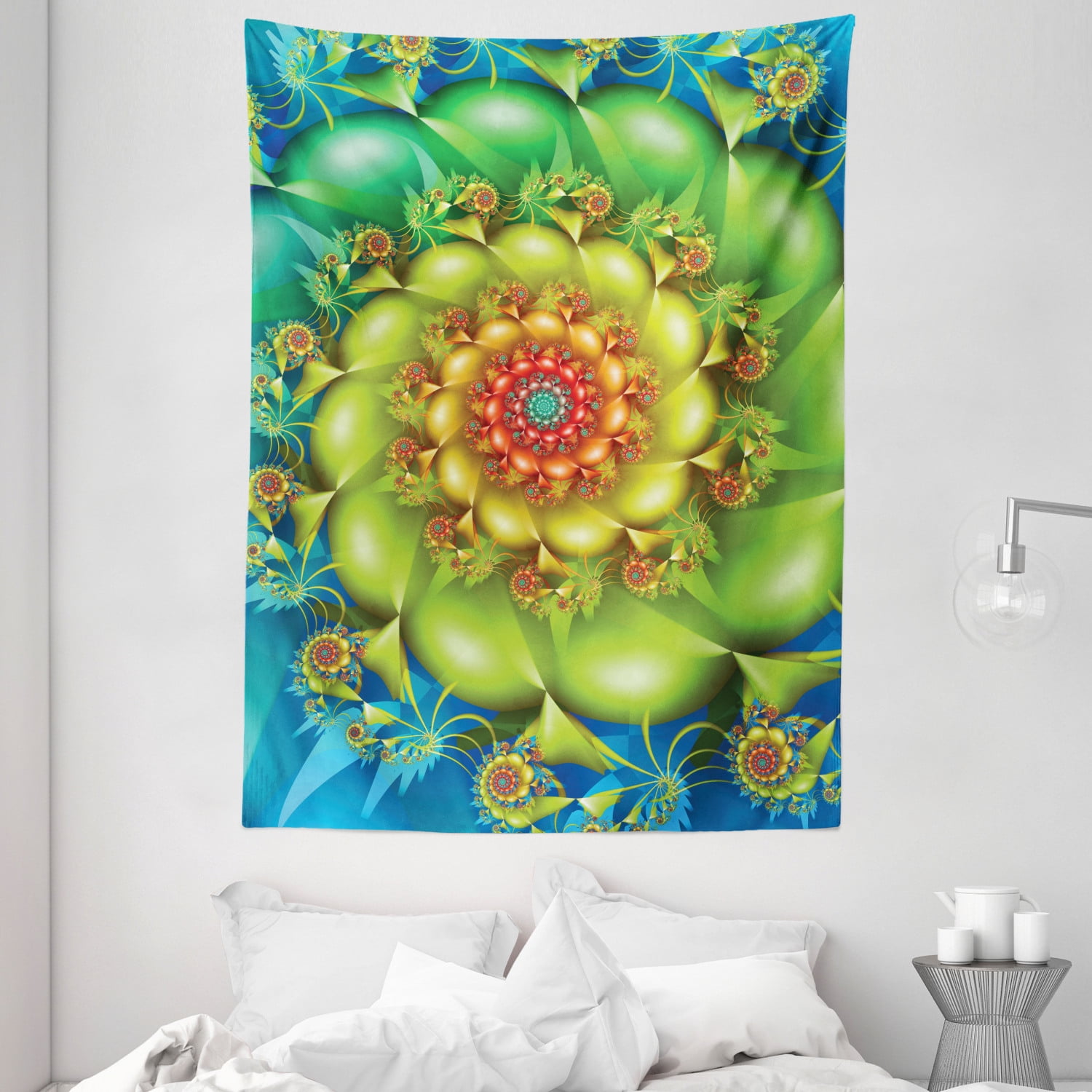 Trippy Tapestry, Colorful Spiral Fractal Twirling Flowers in Vivid ...