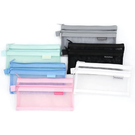 Zipper Pouch Set of 6 Double Layers Mesh Zipper Bags Clear Zipper Pouch ...
