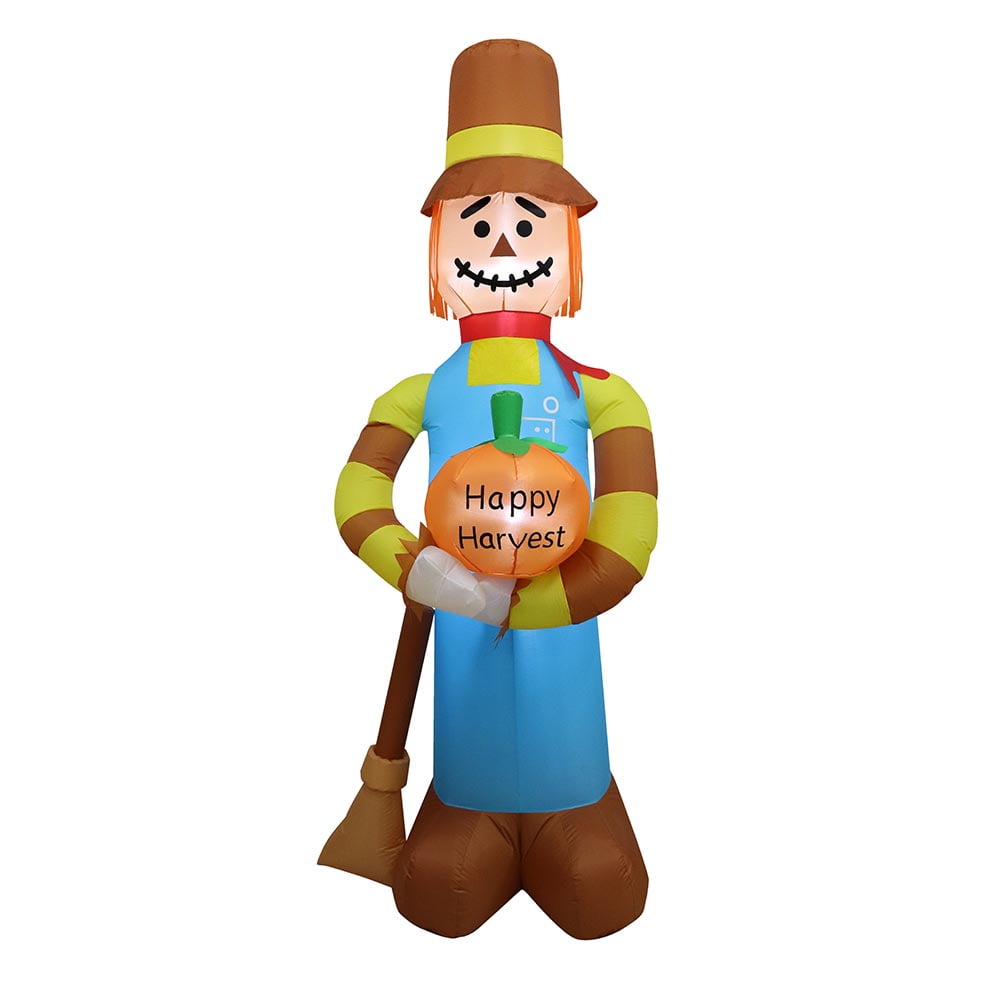 7 1/2' Air Blown Inflatable Scarecrow w/ Pumpkin and Broom Yard ...