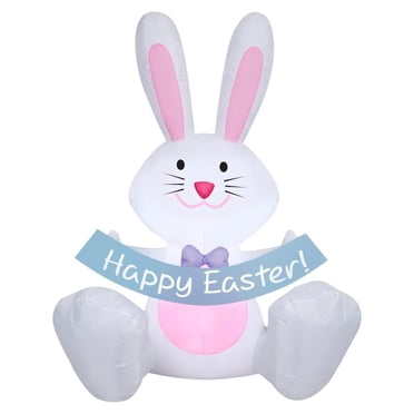 3 1/2' Gemmy Airblown Inflatable Easter Bunny w/ Bowtie Sitting Holding ...