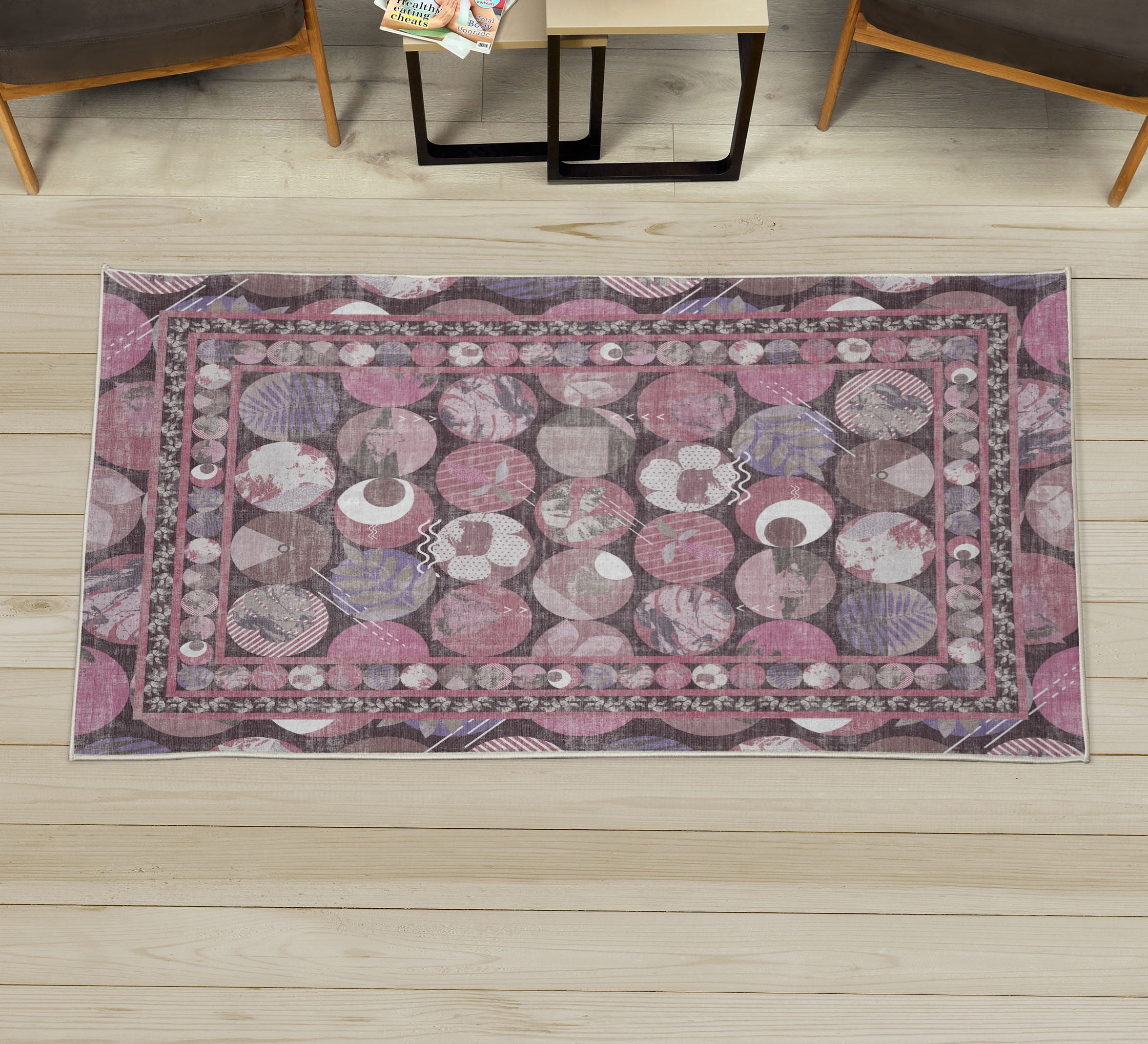 Floral Decorative Rug, Colorful Pastel Rounds with Exotic Tropical ...