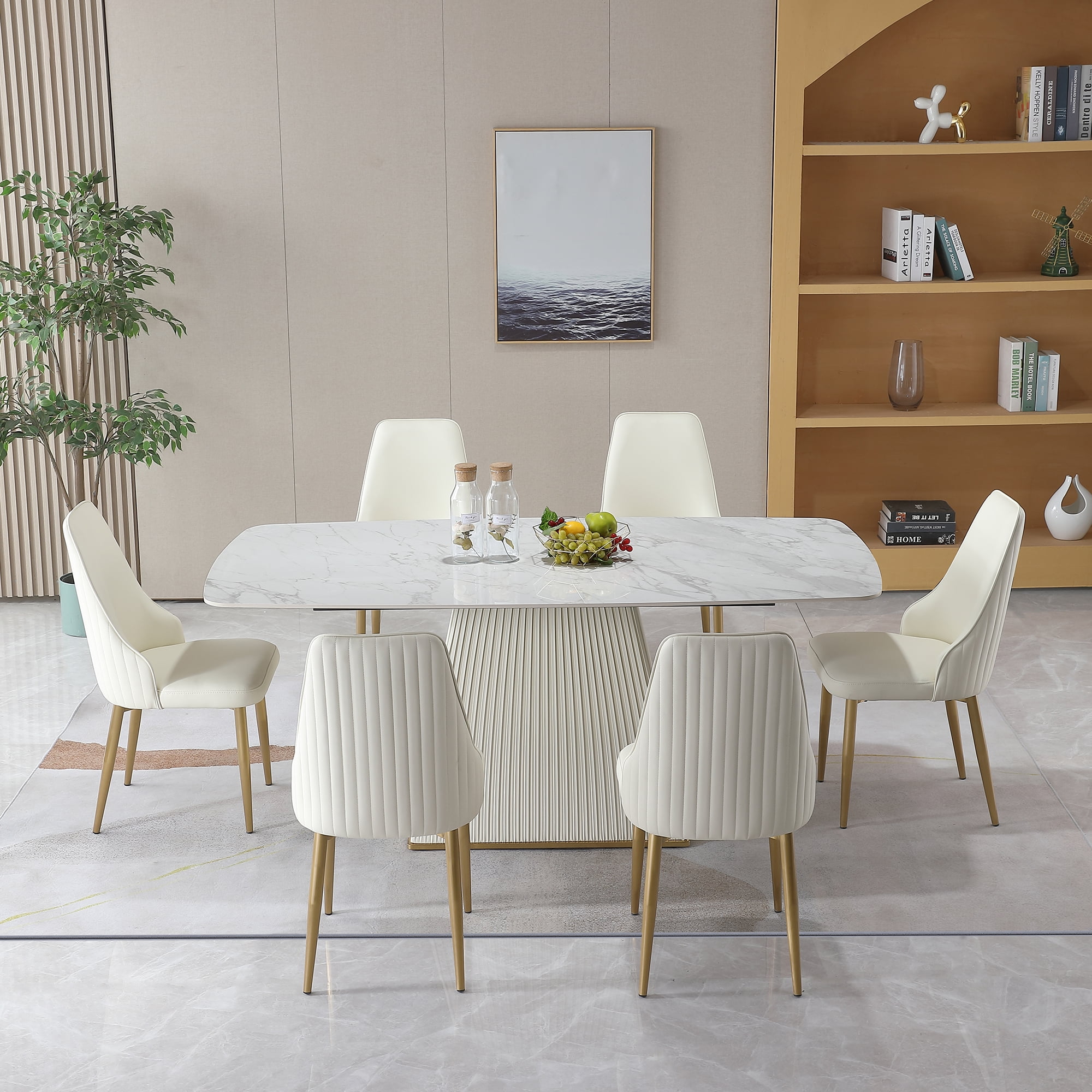 Montary 7 Piece Dining Room Set, Modern Dining Table and Chairs Set ...