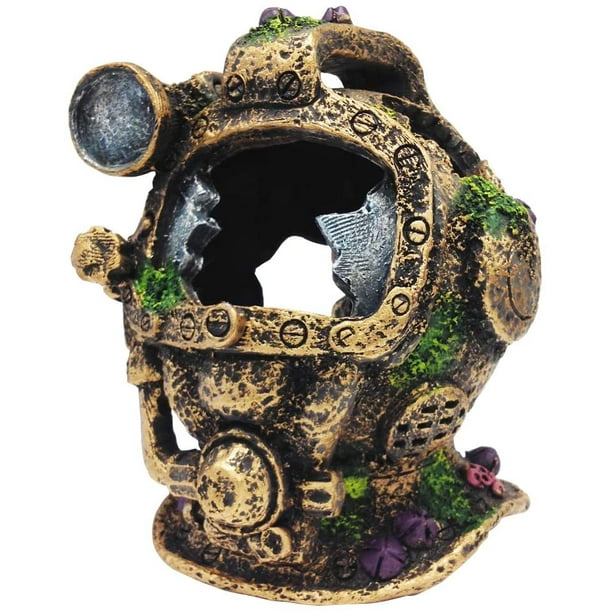Penn-Plax Painted Diving Helmet Resin Ornament with Hideaway Swim ...