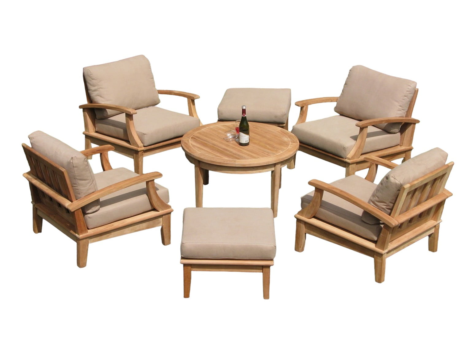Somer 7 Pc Lounge Chair Set: 4 Lounge Chairs, 2 Ottomans & 36" Round ...