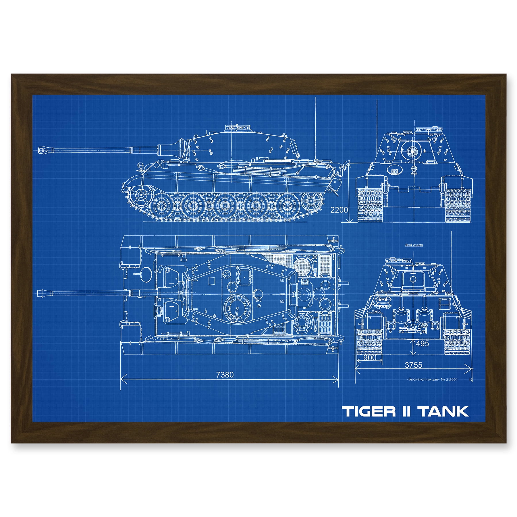 Military Tiger II Panzer Kampfwagen Heavy Tank Blueprint Plan Artwork ...