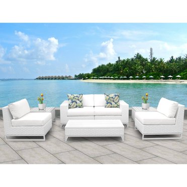 TK Classics Miami Wicker 7 Piece Patio Conversation Set with Ottomans ...