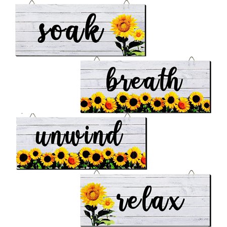 4 Pieces Sunflower Bathroom Wall Decor Signs Soak Unwind Breath Relax ...