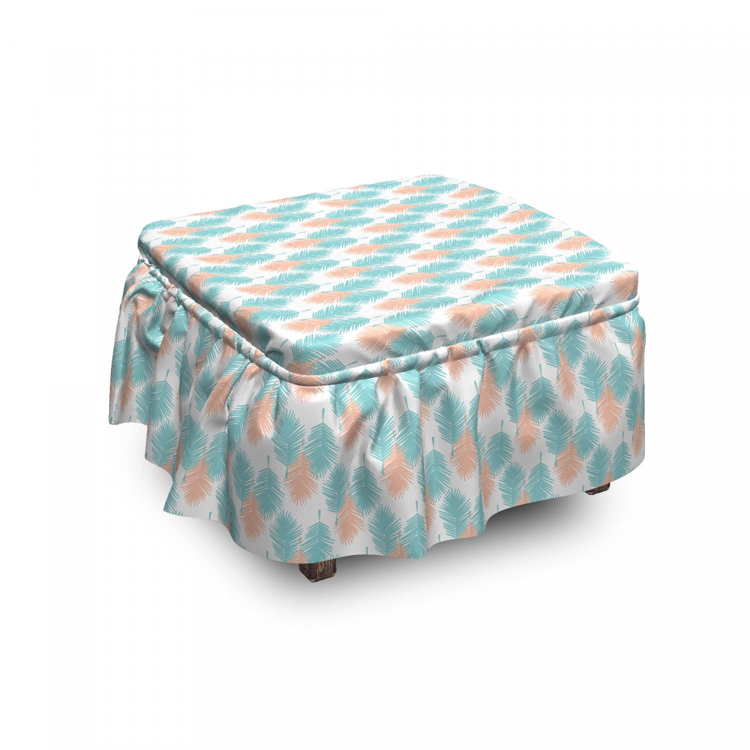 Tropical Ottoman Cover, Exotic Leaves Hawaiian, 2 Piece Slipcover Set ...