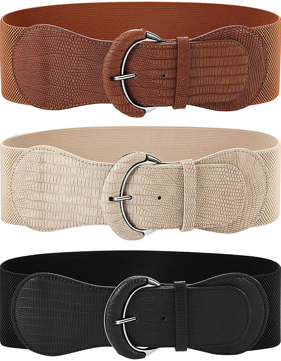 3 Pieces Wide Women Waist Belt Stretchy Cinch Belt Leather Elastic Belt
