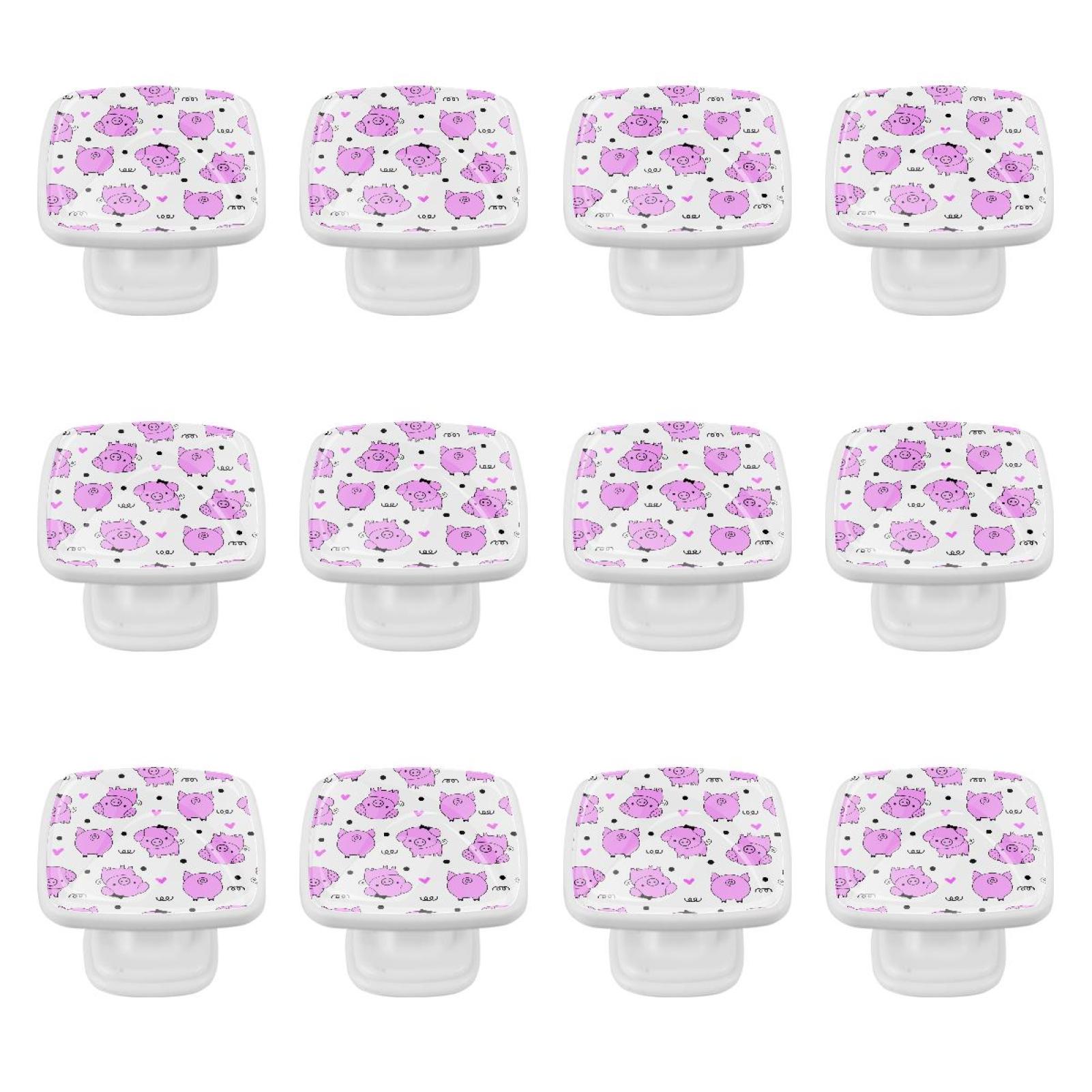 12 Pieces Drawer Pulls Handle Square Wardrobe Cabinet Cute Pink Pigs ...