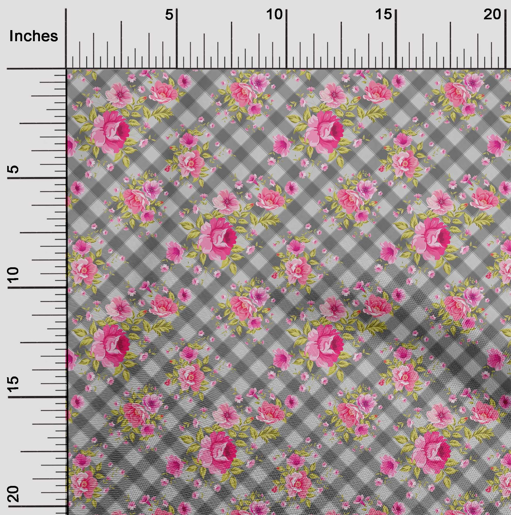 oneOone Cotton Silk Fabric Leaves & Floral Check Print Fabric By Yard ...