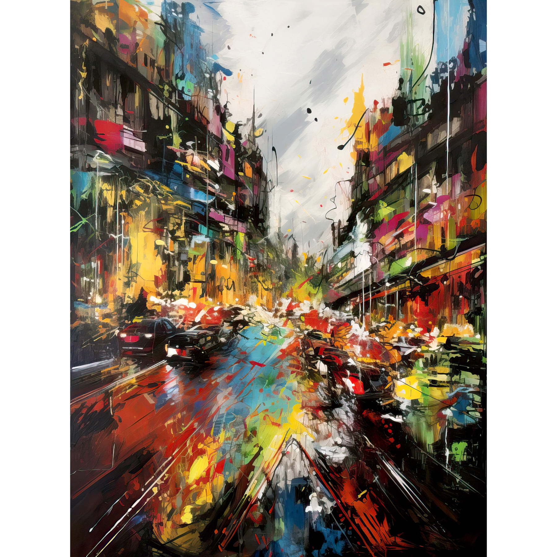 City Life Traffic Grey Abstract Action Cityscape Unframed Wall Art ...